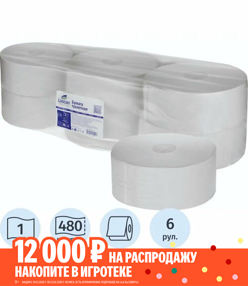 Бумага туалетная д/дисп Luscan Professional 1сл втор 480м 6рул/уп — купить в интернет-магазине ...